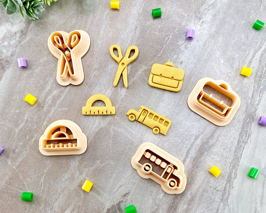 Back to School Clay Cutter Set – Scissors, Bus, Bag & Ruler for Polyme ...